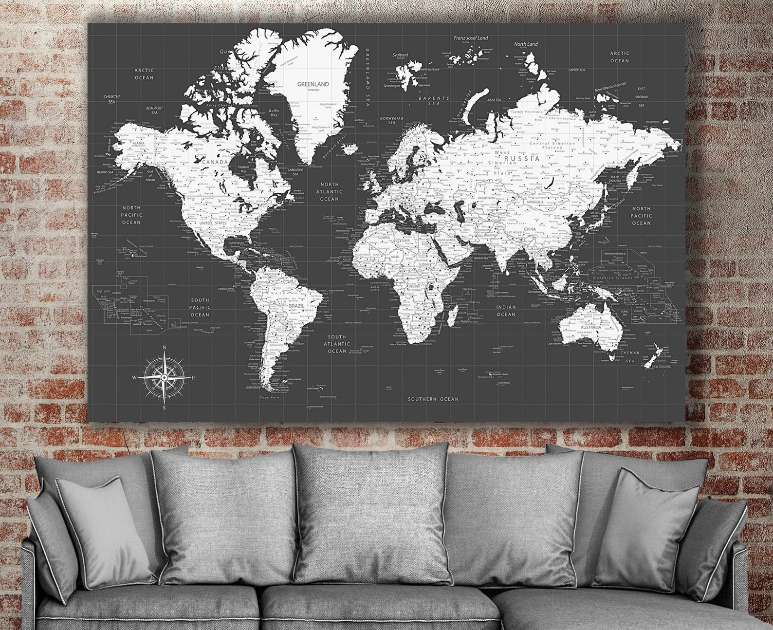 Large Canvas World Map, Ready to Hang, Current Travel Map, Travel Gifts ...