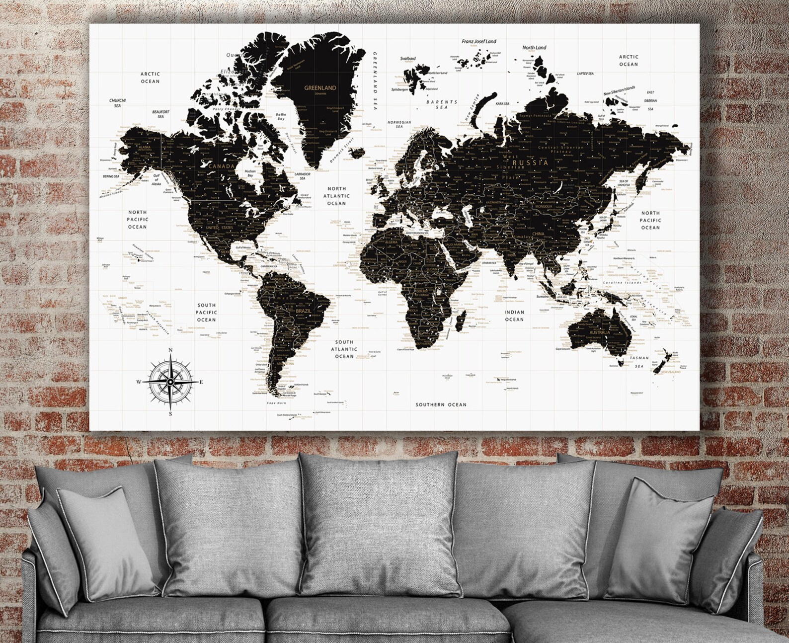 Large Canvas World Map, Ready to Hang, Current Travel Map, Travel Gifts ...