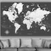 B&W World Map, Canvas Wall Art, Travel Map, Grey Black White Tones ...