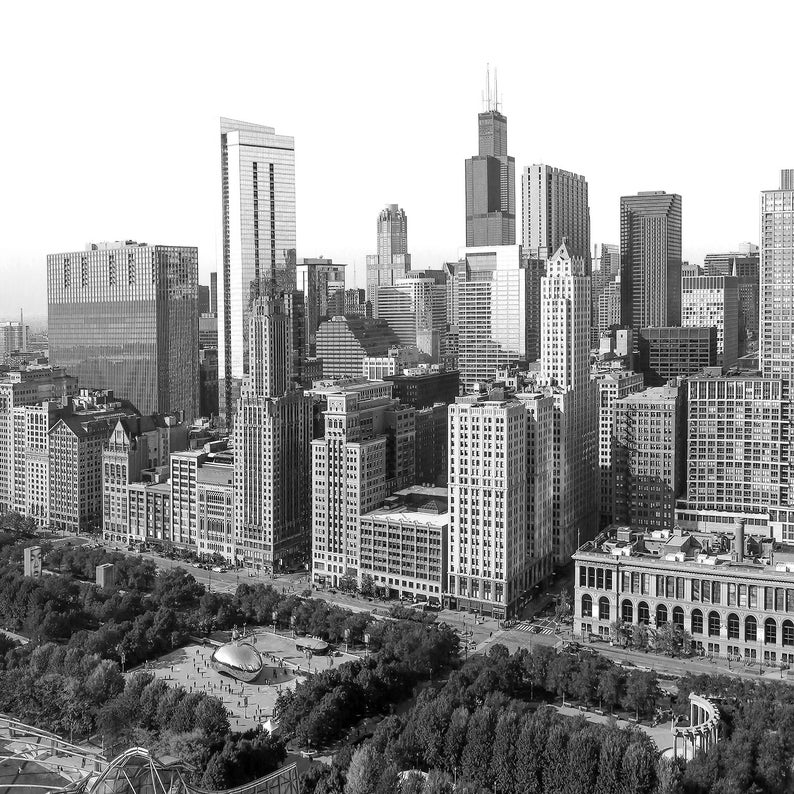 Chicago Skyline 9 Prints Wall Art Black White Grey Chicago - Etsy