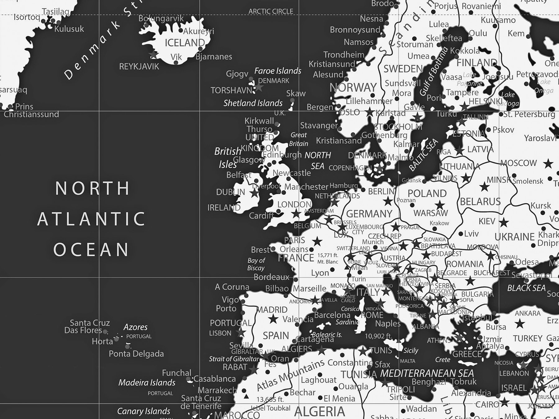 B&W World Map Canvas Wall Art Travel Map Grey Black White - Etsy