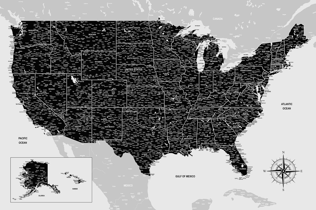 Poster Travel Map of USA, Customized Legend for Push Pins, Highly ...