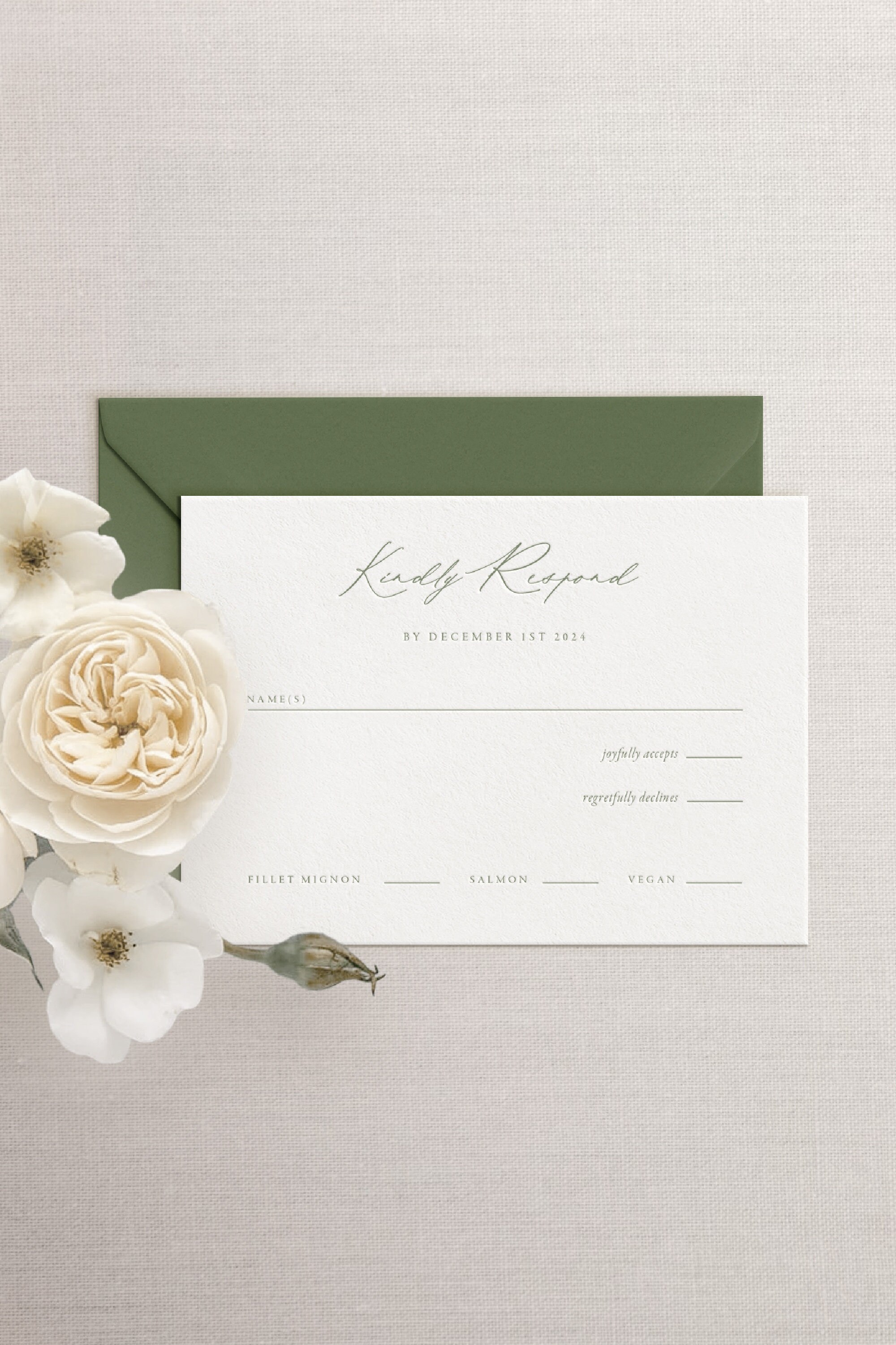 Green Letterpress Wedding Invitation Suite, Simple, Elegant Classic ...