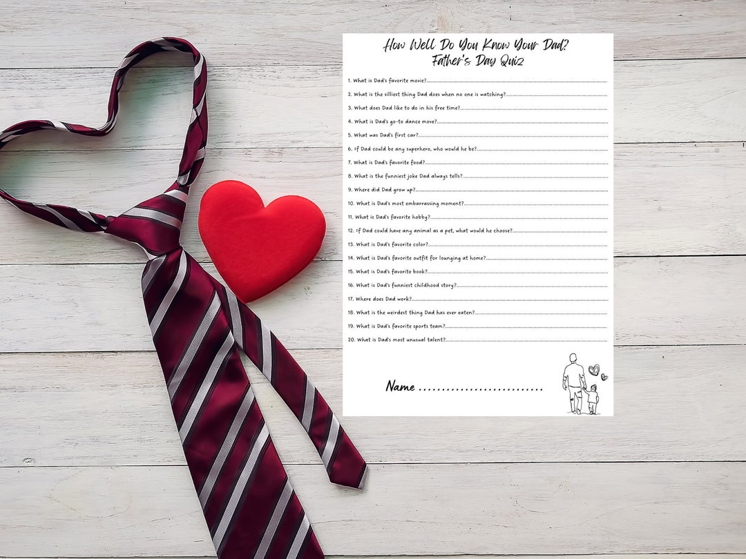 Fun Father's Day Quiz Printable 20 Questions to Test How Well You Know ...