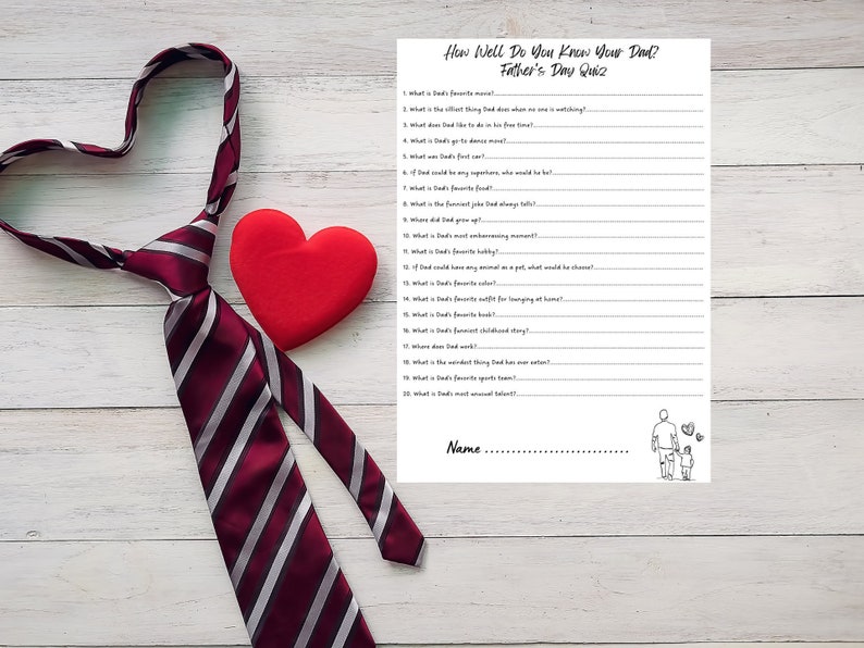 Fun Father's Day Quiz Printable 20 Questions to Test How Well You Know ...