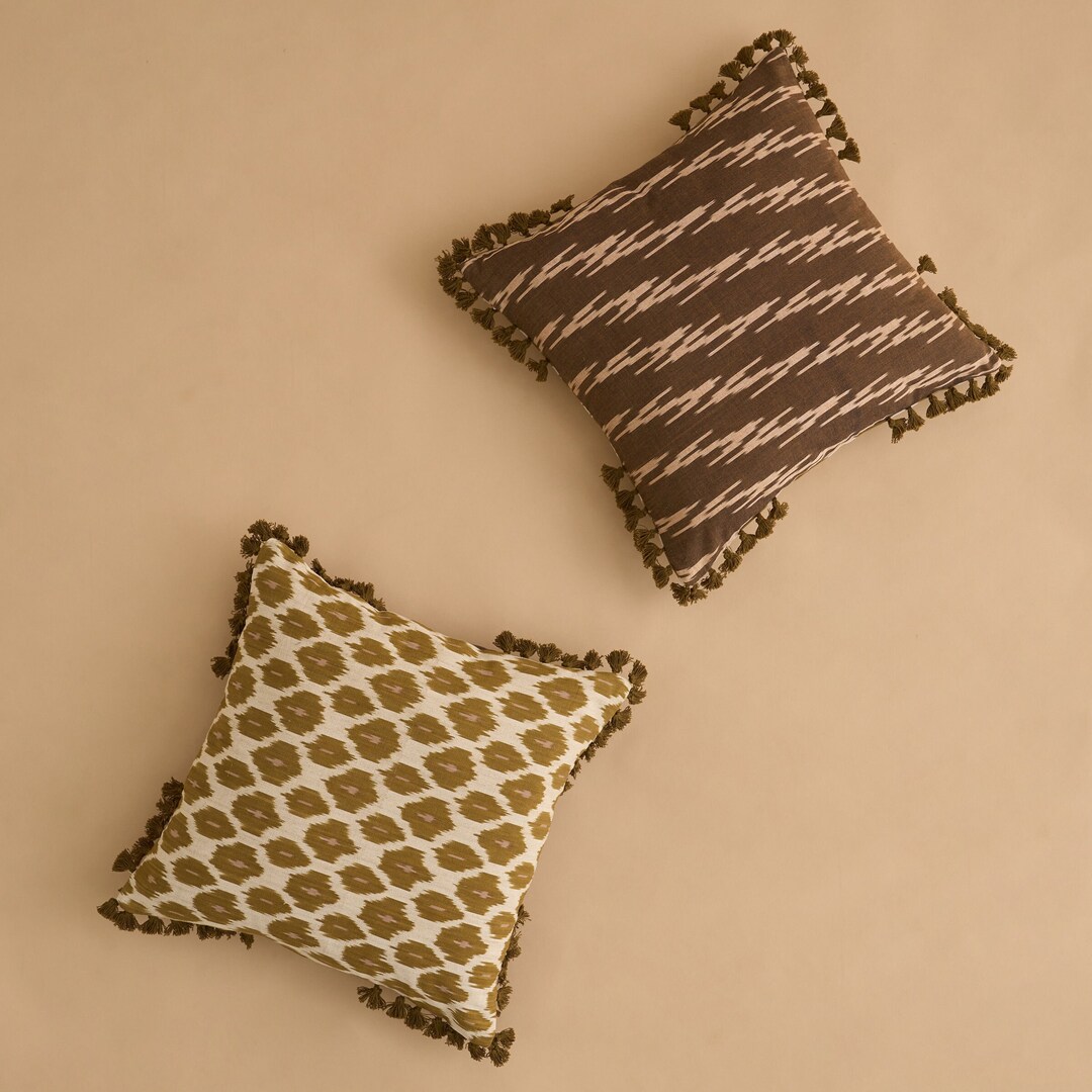 Handwoven Global Exotic Ikat Pattern Reversible Cushion Cover With Hand ...