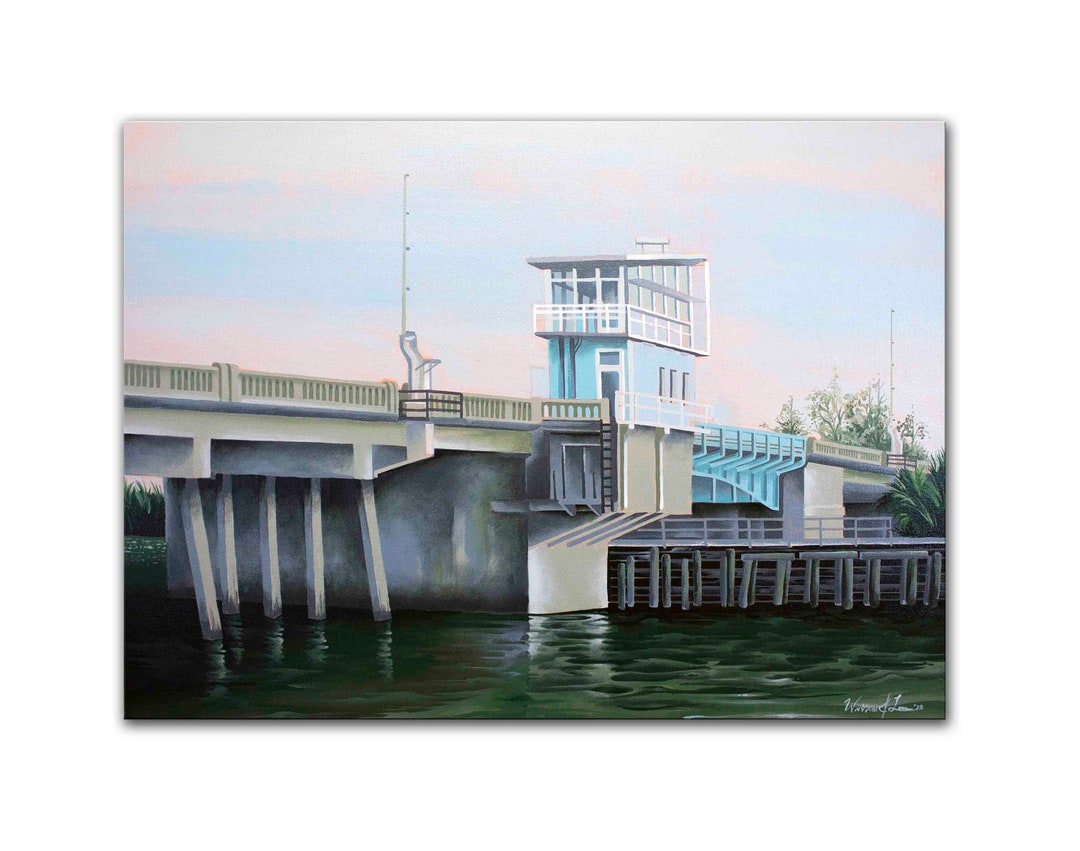 Wrightsville Beach Draw Bridge - Original Acrylic 24" Wide X 18" Tall ...