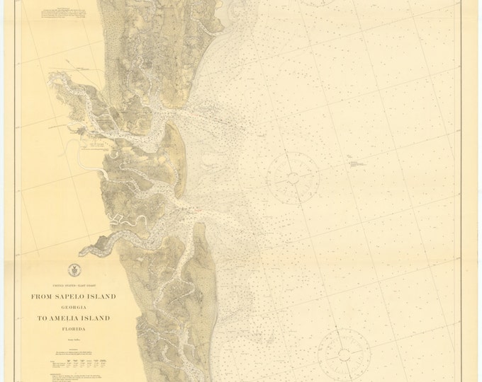 Sapelo Island to Amelia Island Historical Map 1919 | Etsy