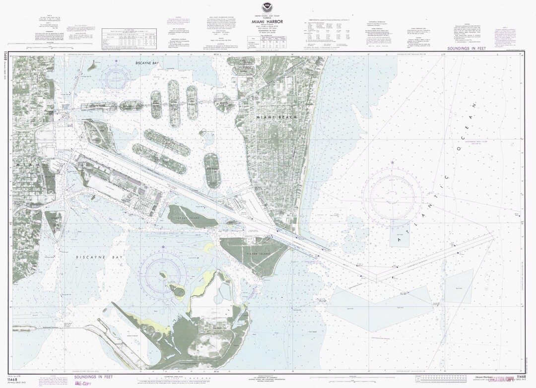 Miami Harbor Map 1978 - Nautical Chart Print - Etsy
