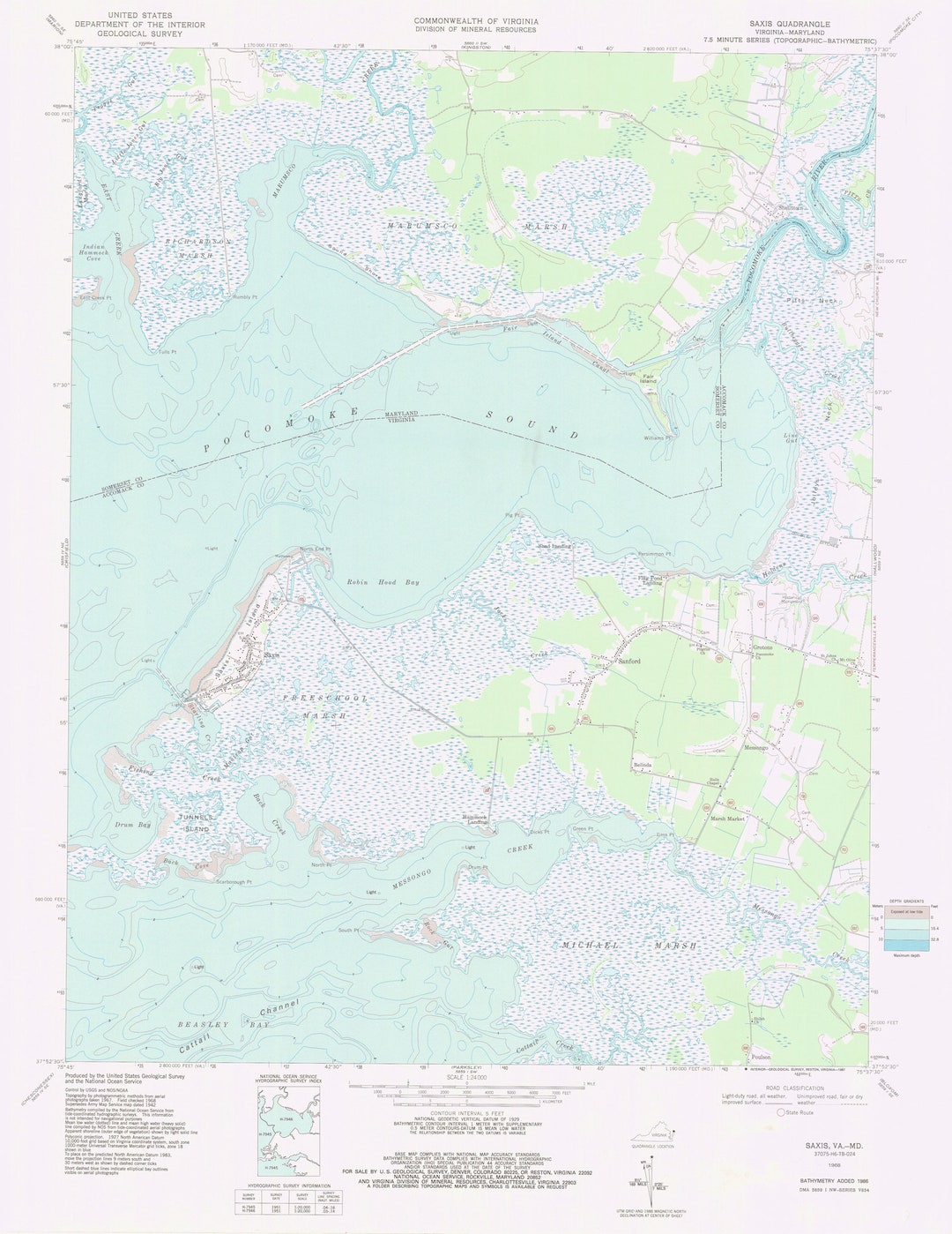 Saxis Virginia Map - 1968- Nautical Chart Print - Etsy