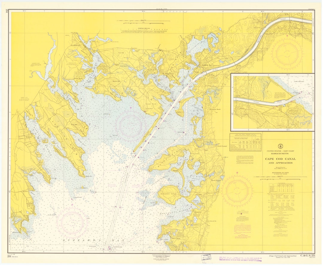 Cape Cod Canal Map 1964 - Nautical Chart Print - Etsy