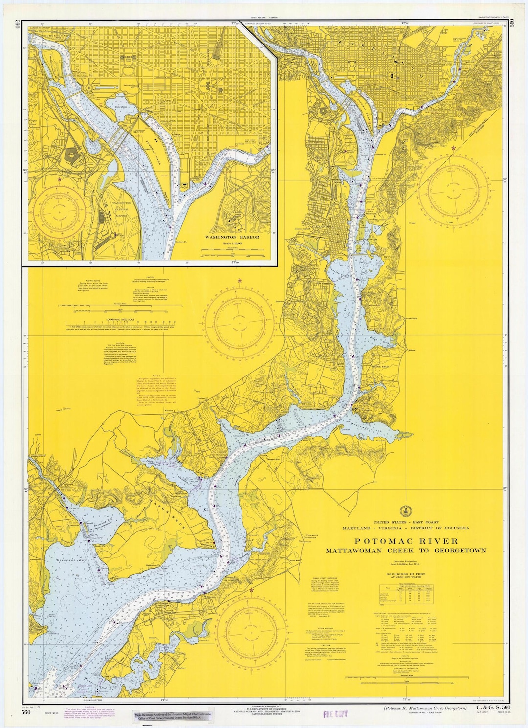 Potomac River Map - Mattawoman Creek to Georgetown - 1971 - Nautical ...
