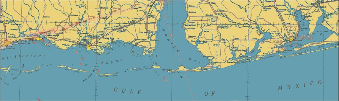 Gulf Shores Alabama Water Color Map Nautical Chart Print - Etsy