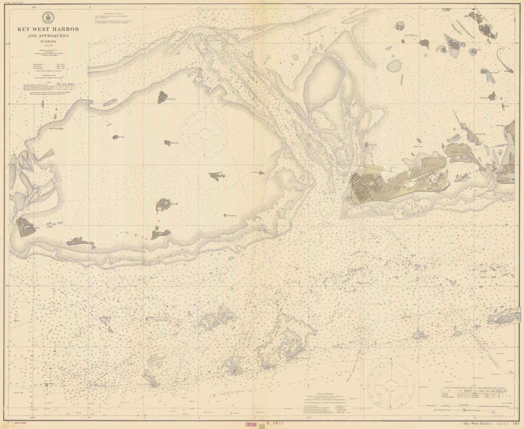 Key West & Approaches Historical Map 1911 - Nautical Chart Print - Etsy