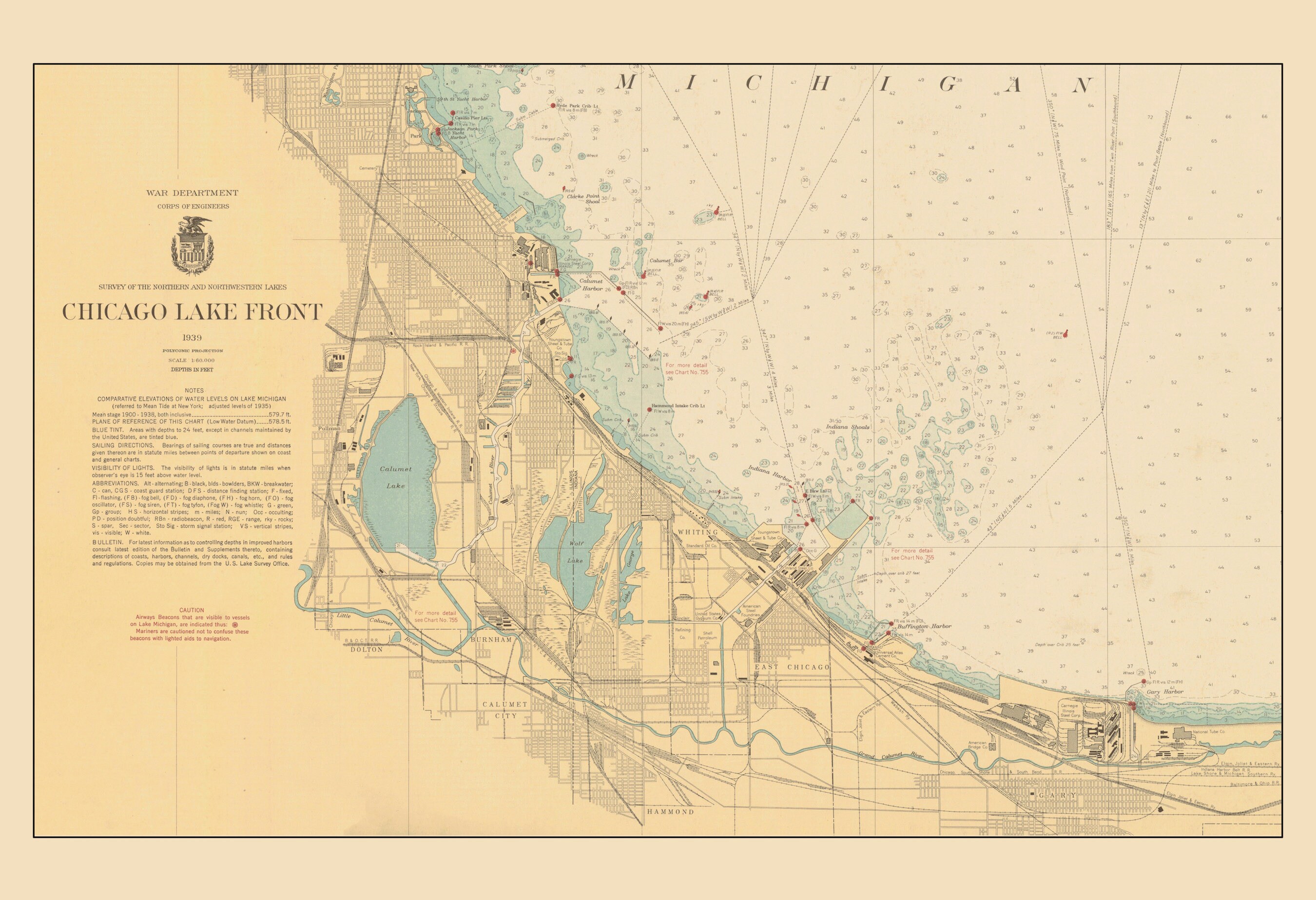 Chicago Lake Front (south) Map 1939 - Nautical Chart Print - Etsy