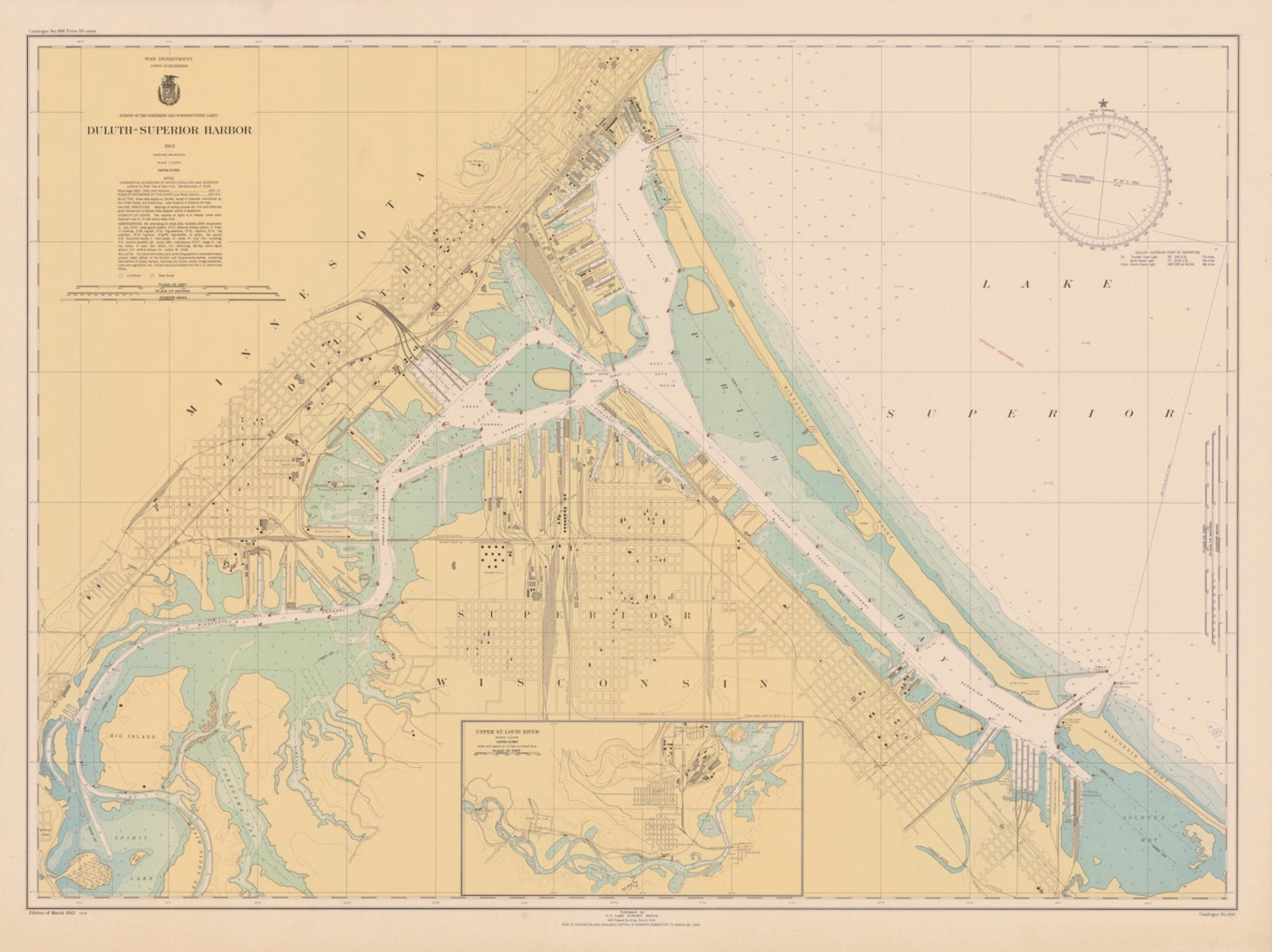 Duluth - Superior Harbor Historical Map 1943 - Nautical Chart Print - Etsy