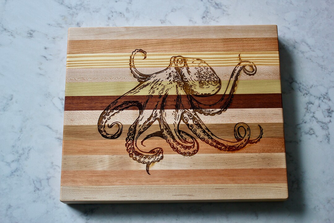 Octopus Engraved Wooden Serving Board & Bar Board - Etsy