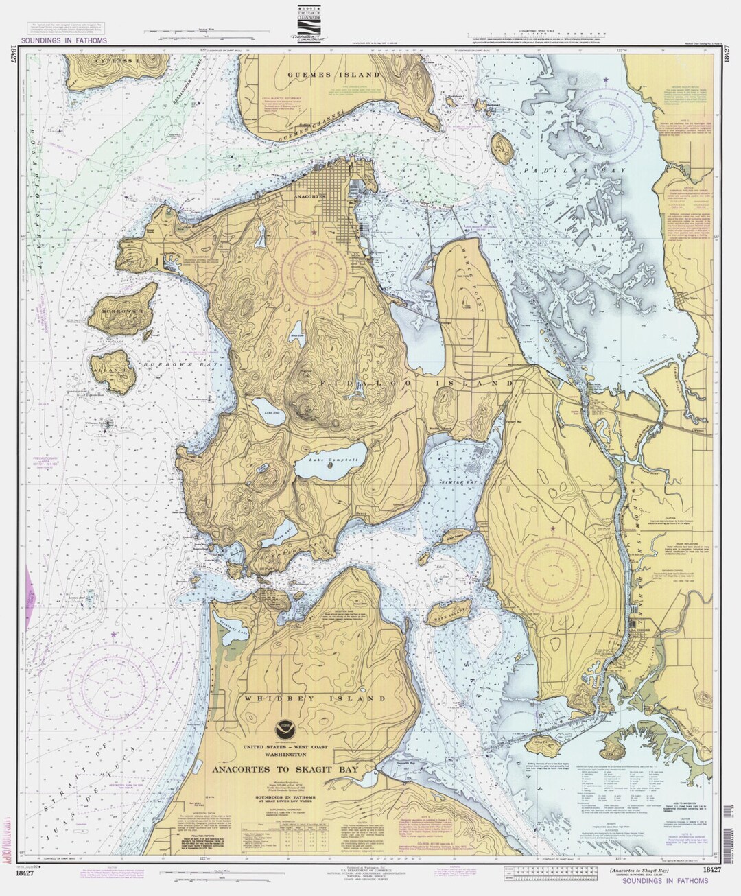 Anacortes to Skagit Bay Map - 1992 - Nautical Chart Print - Etsy