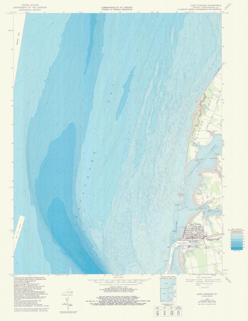 Cape Charles Bathymetric Map 1986 Nautical Chart Print - Etsy