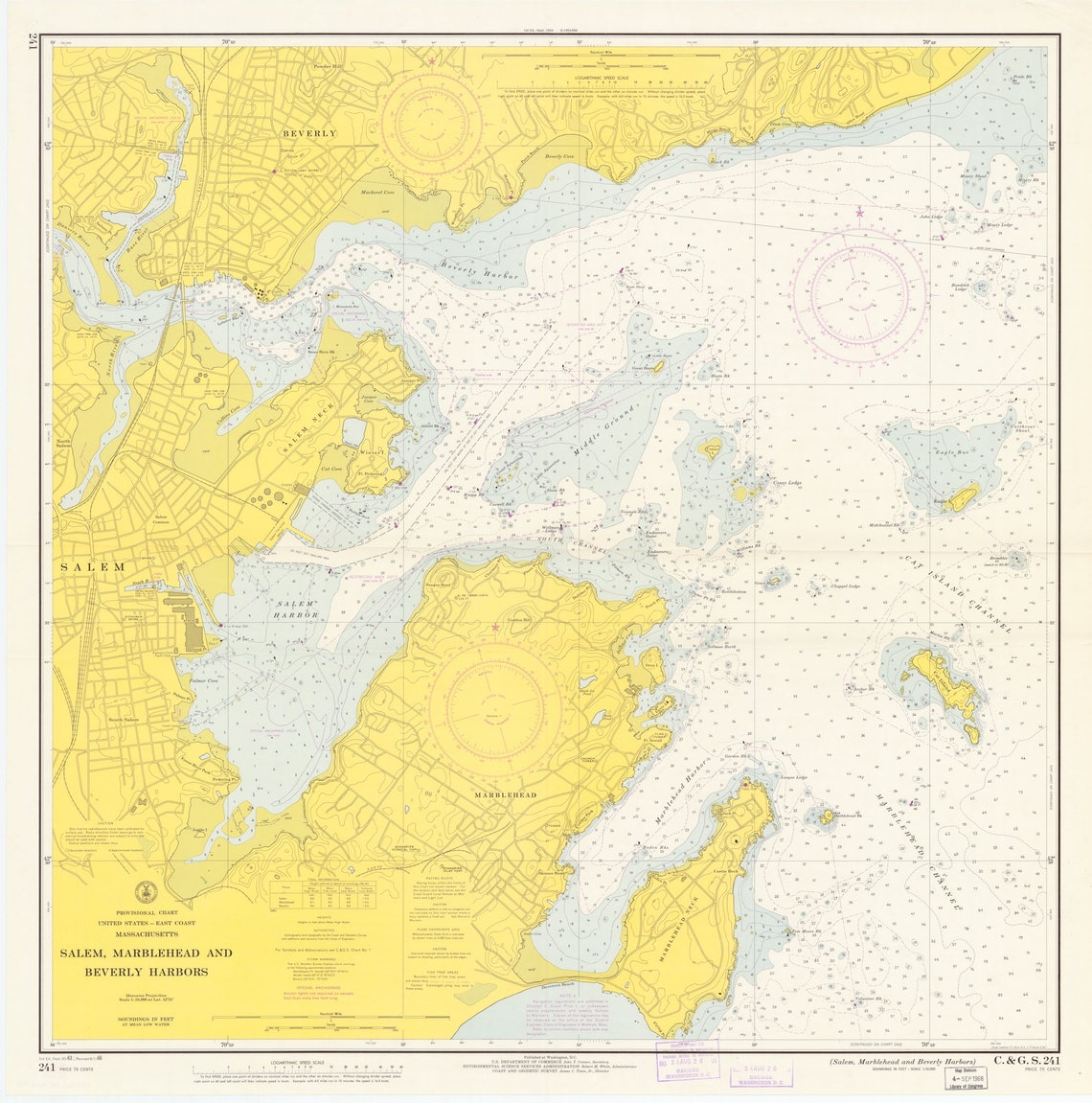 Salem, Marblehead and Beverly Harbor Map 1966 - Nautical Chart Print - Etsy