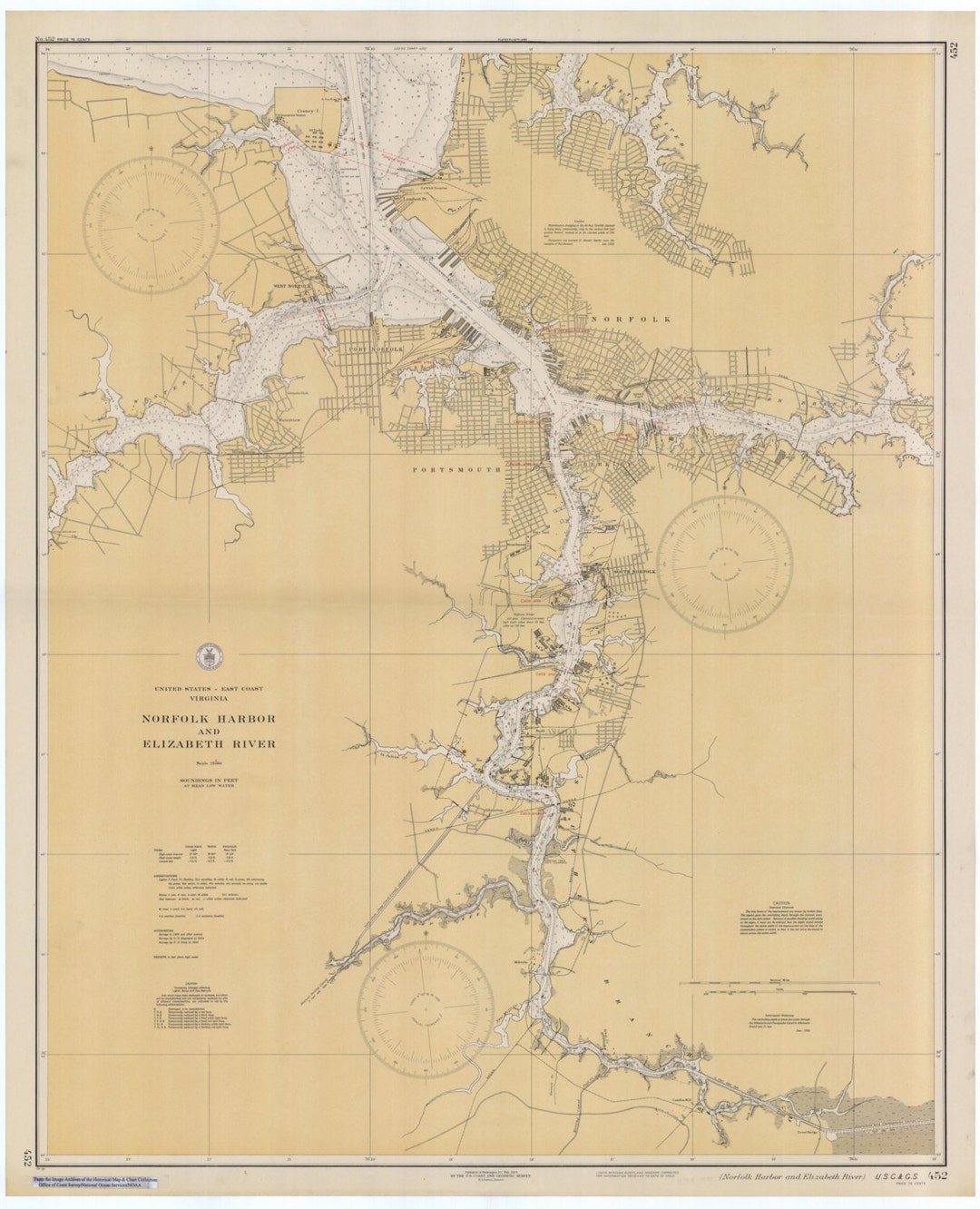 Norfolk Harbor Map & Elizabeth River - Virginia Historical Chart 1935 ...