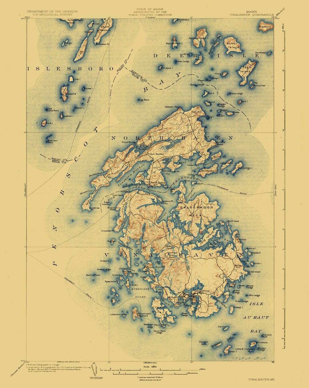 Vinalhaven (ME) Map - 1904 - Nautical Chart Print - Etsy