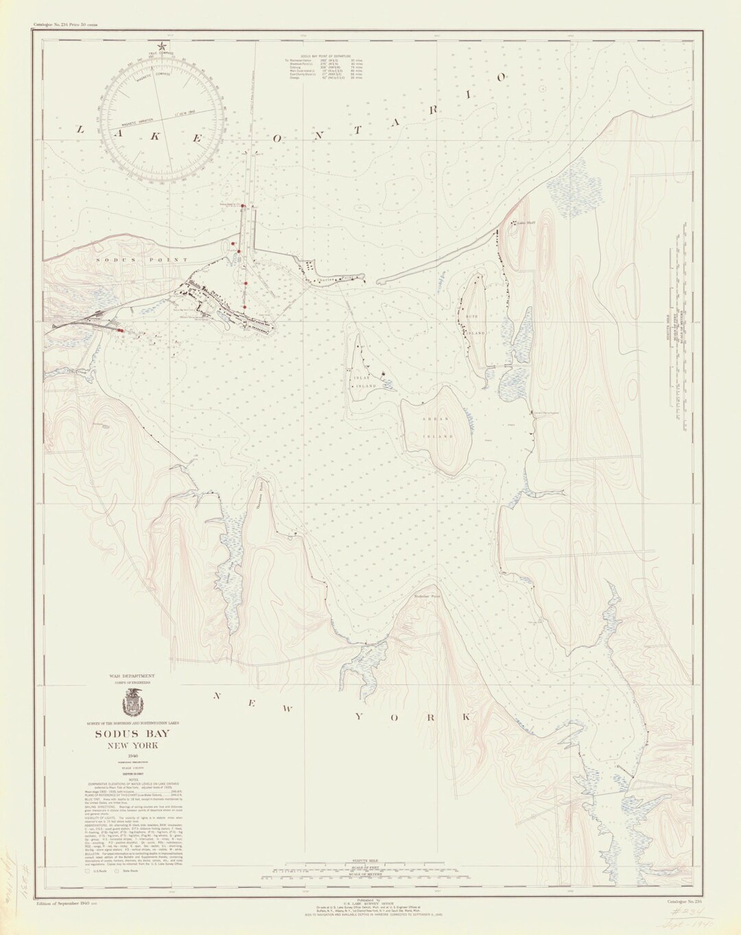 Great Sodus Bay - New York - Lake Ontario Historical Map 1940 ...