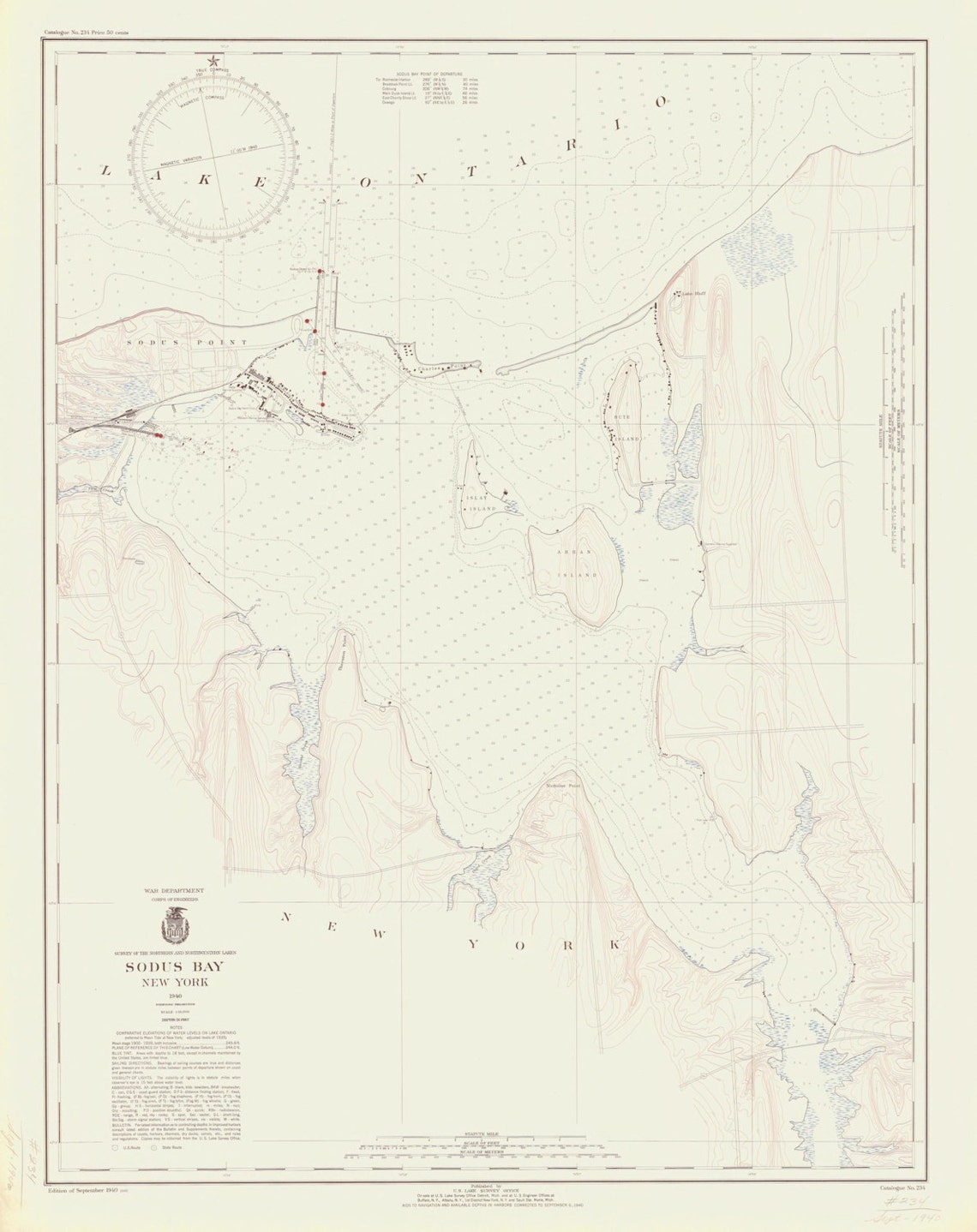 Great Sodus Bay New York Lake Ontario Historical Map 1940 - Etsy