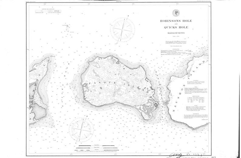 Pasque Island - Quick's Hole & Robinson's Hole Map 1897 - Nautical ...