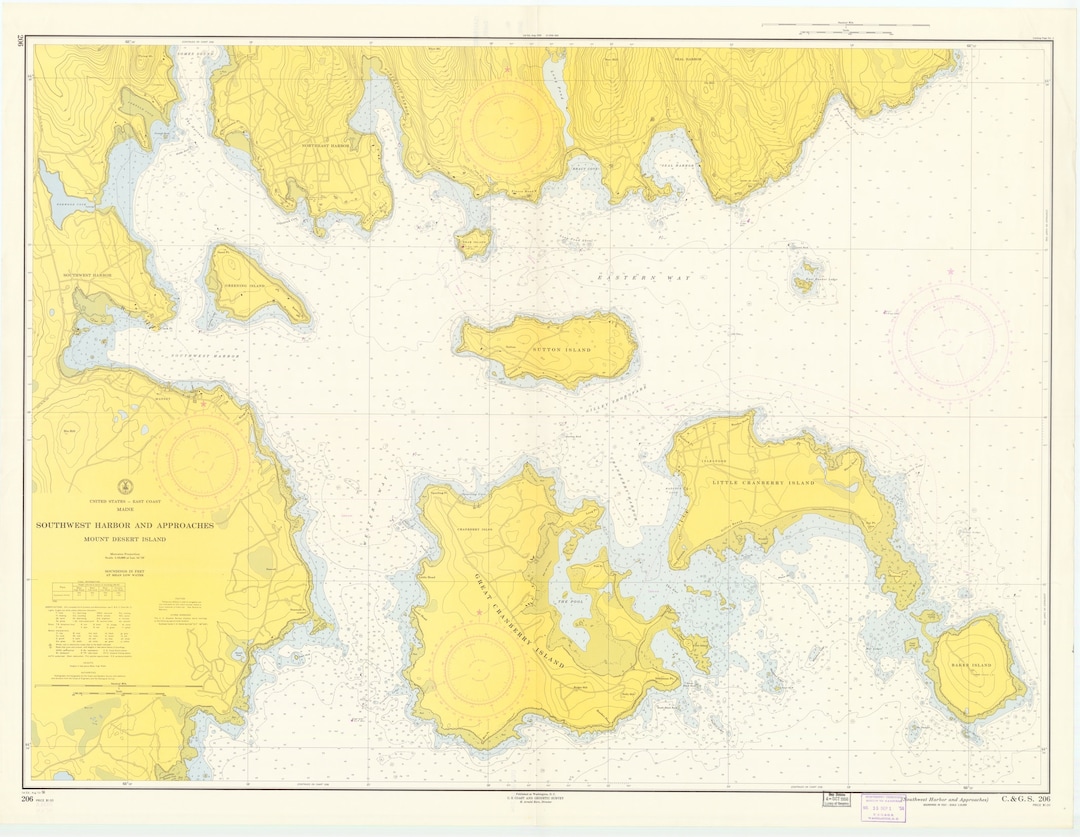 Southwest Harbor Map and Approaches - 1956 - Nautical Chart Print - Etsy
