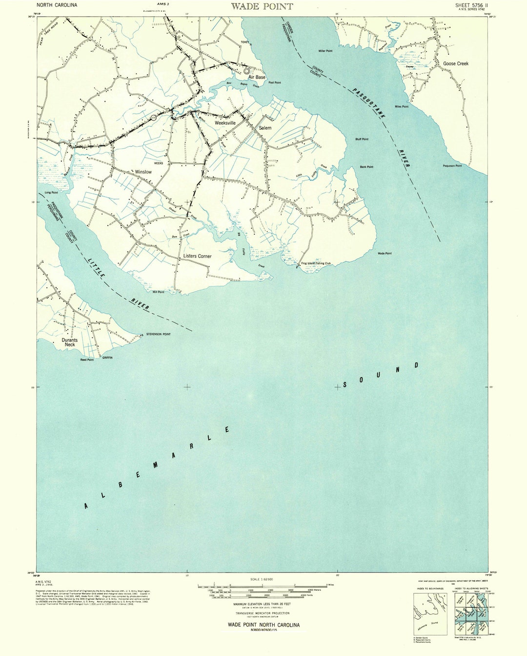 Wade Point, North Carolina Map - 1948 - Etsy