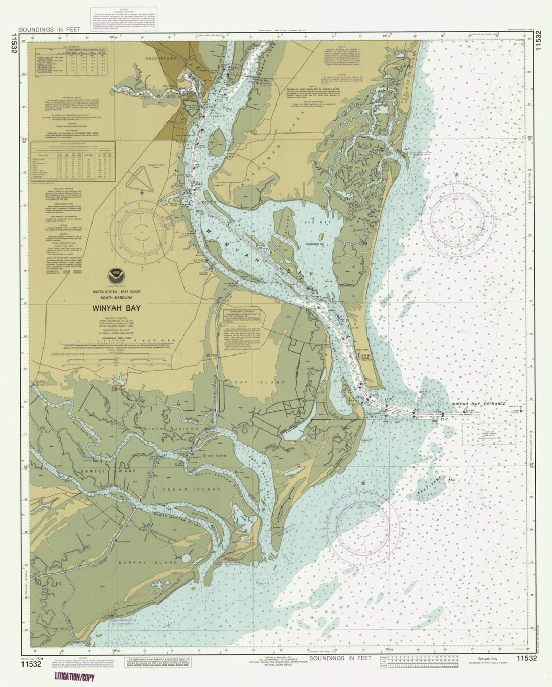 Winyah Bay Map - South Carolina Chart 1990 - Nautical Chart Print - Etsy