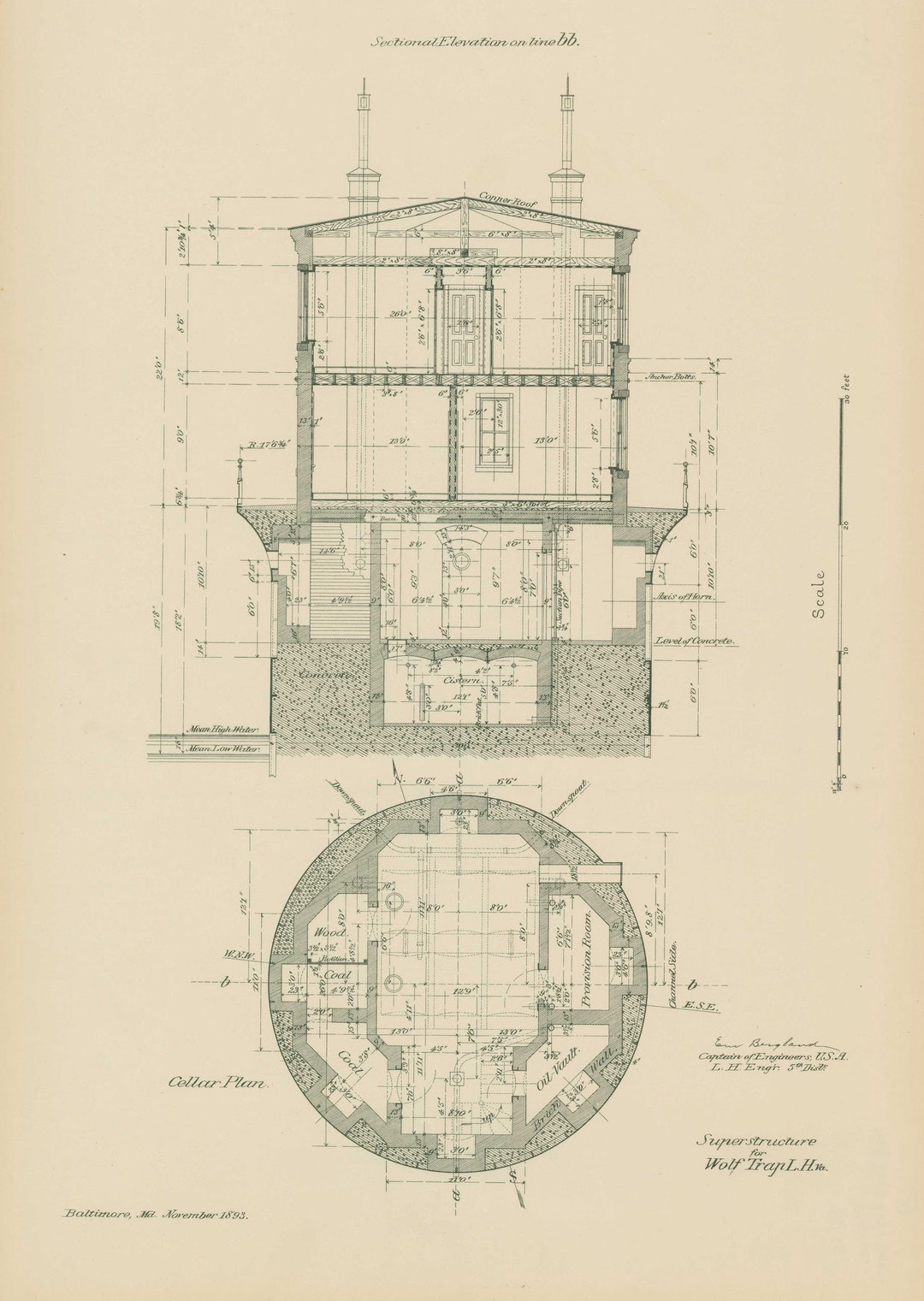 Wolf Trap Lighthouse Blueprint - 1893 - Etsy