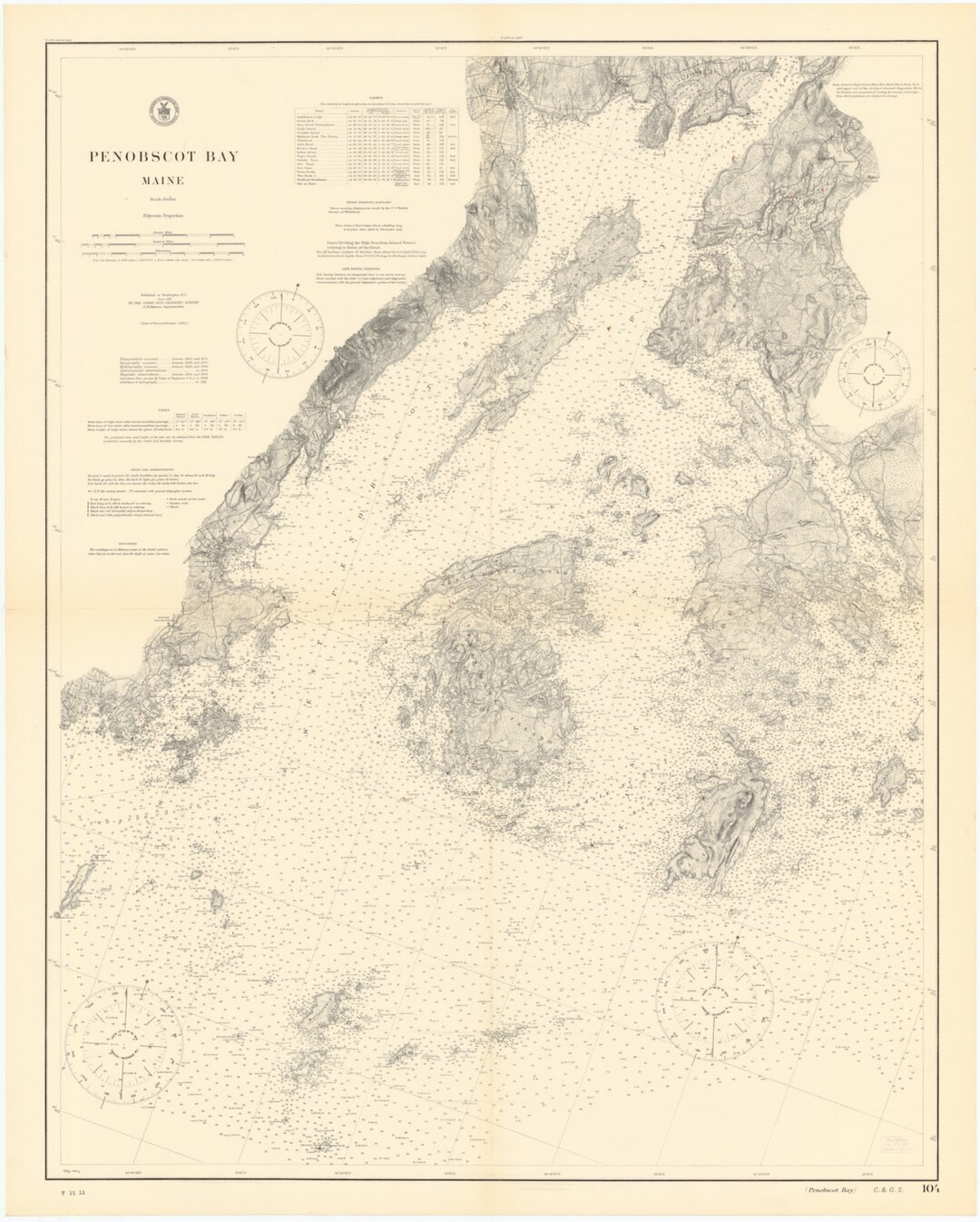 Penobscot Bay Map 1911 - Nautical Chart Print - Etsy