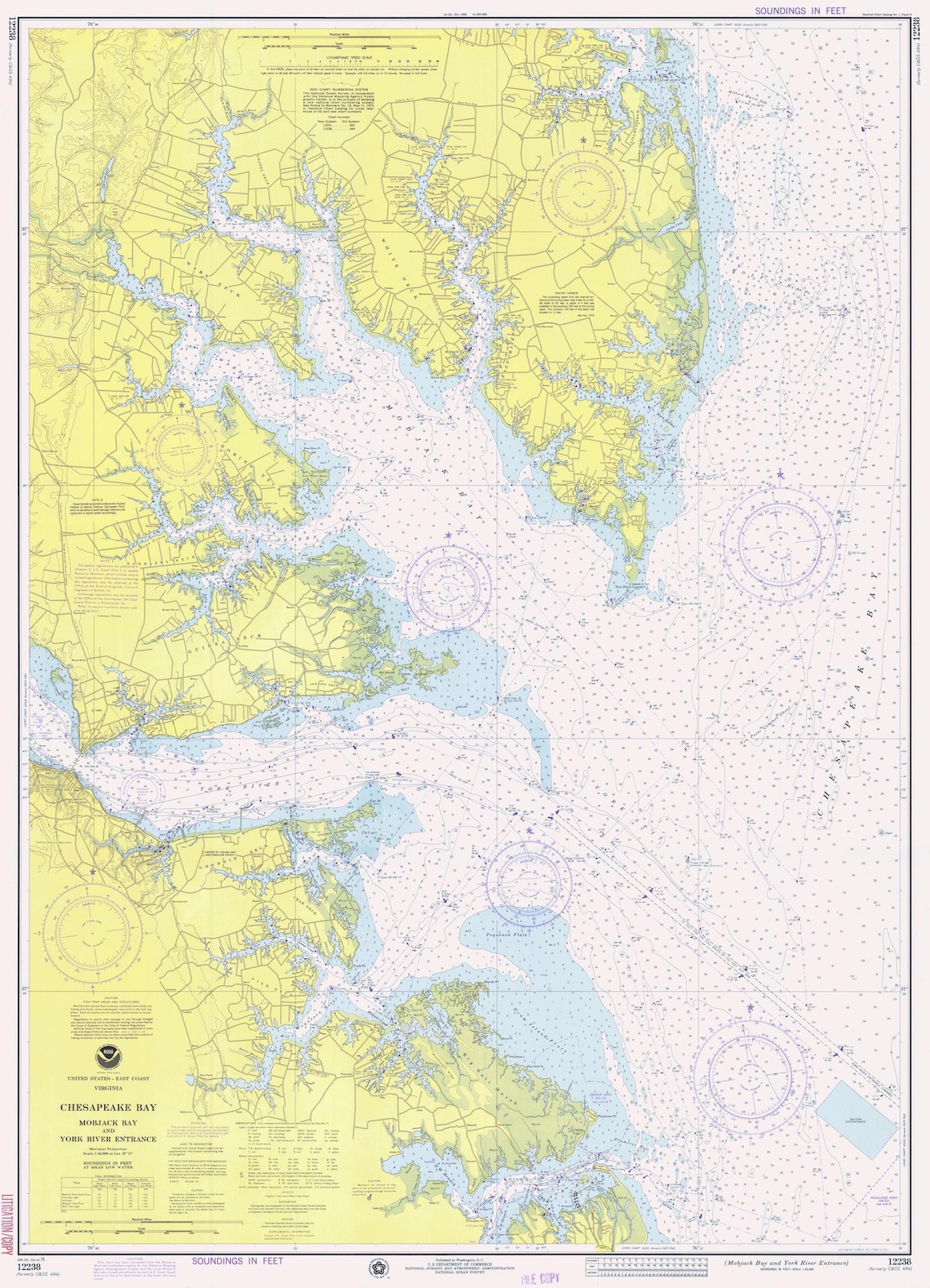 Chesapeake Bay Mobjack Bay Map 1975 Nautical Chart Print | Etsy