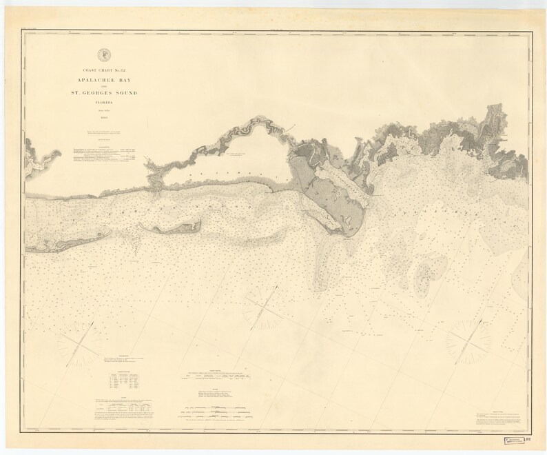 Apalachee Bay Map & St. Georges Sound Map 1883 Nautical - Etsy