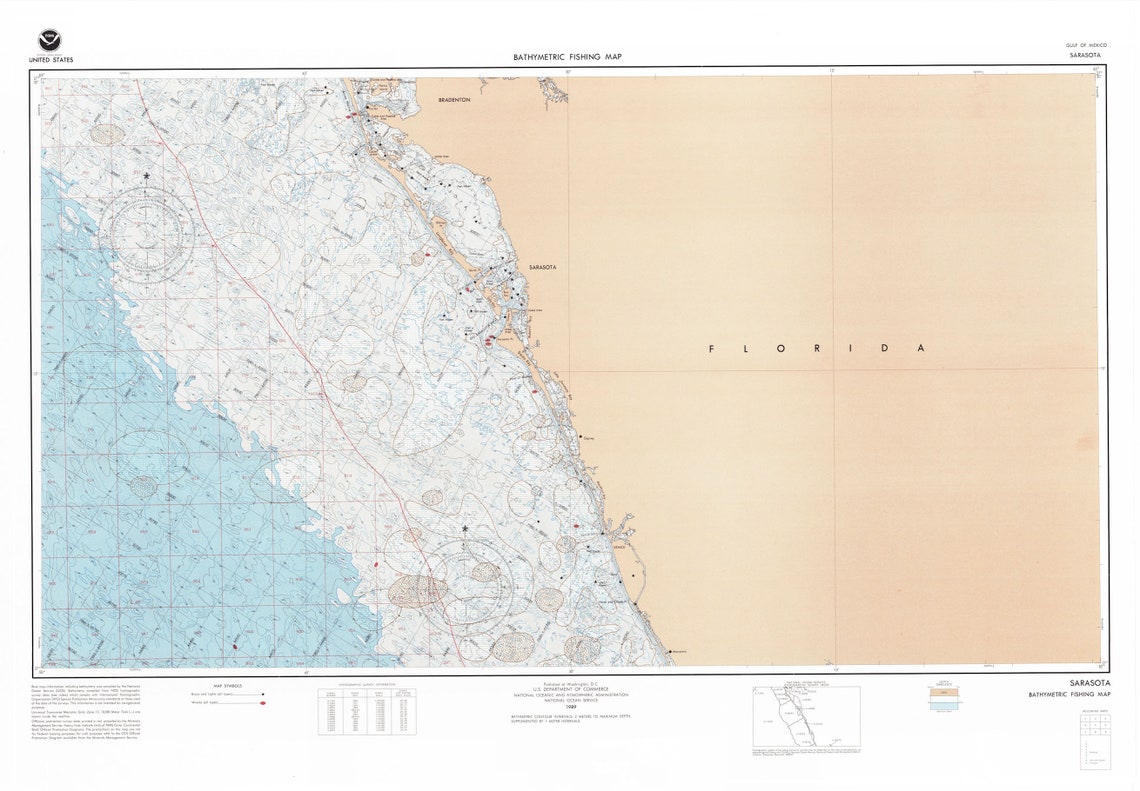 Sarasota Florida Bathymetric Fishing Map | Etsy