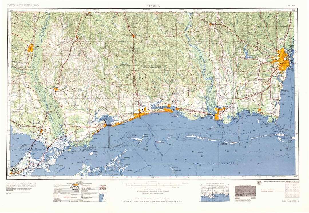 Mobile Map - 1957 - Nautical Chart Print - Etsy