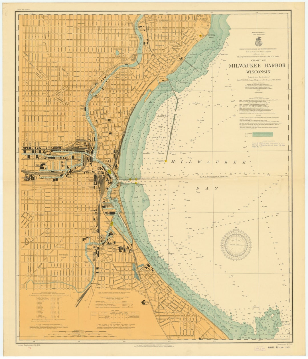 Milwaukee Harbor - Lake Michigan Historical Map 1912 - Nautical Chart ...
