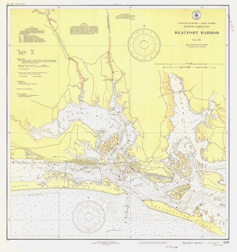 Beaufort Harbor North Carolina Historical Map 1936 Nautical | Etsy