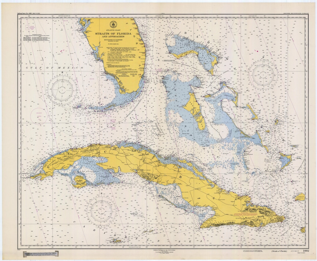 Straights of Florida & Cuba Historical Map 1948 - Nautical Chart Print ...