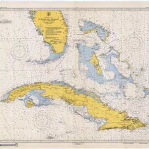 Straights of Florida & Cuba Historical Map 1948 - Nautical Chart Print ...