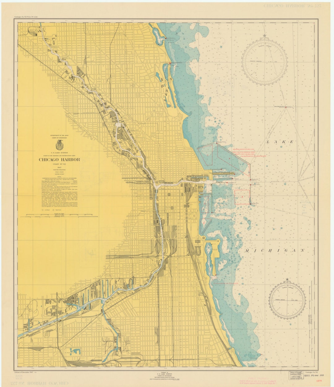 Chicago Harbor Historical Map 1950 - Nautical Chart Print - Etsy