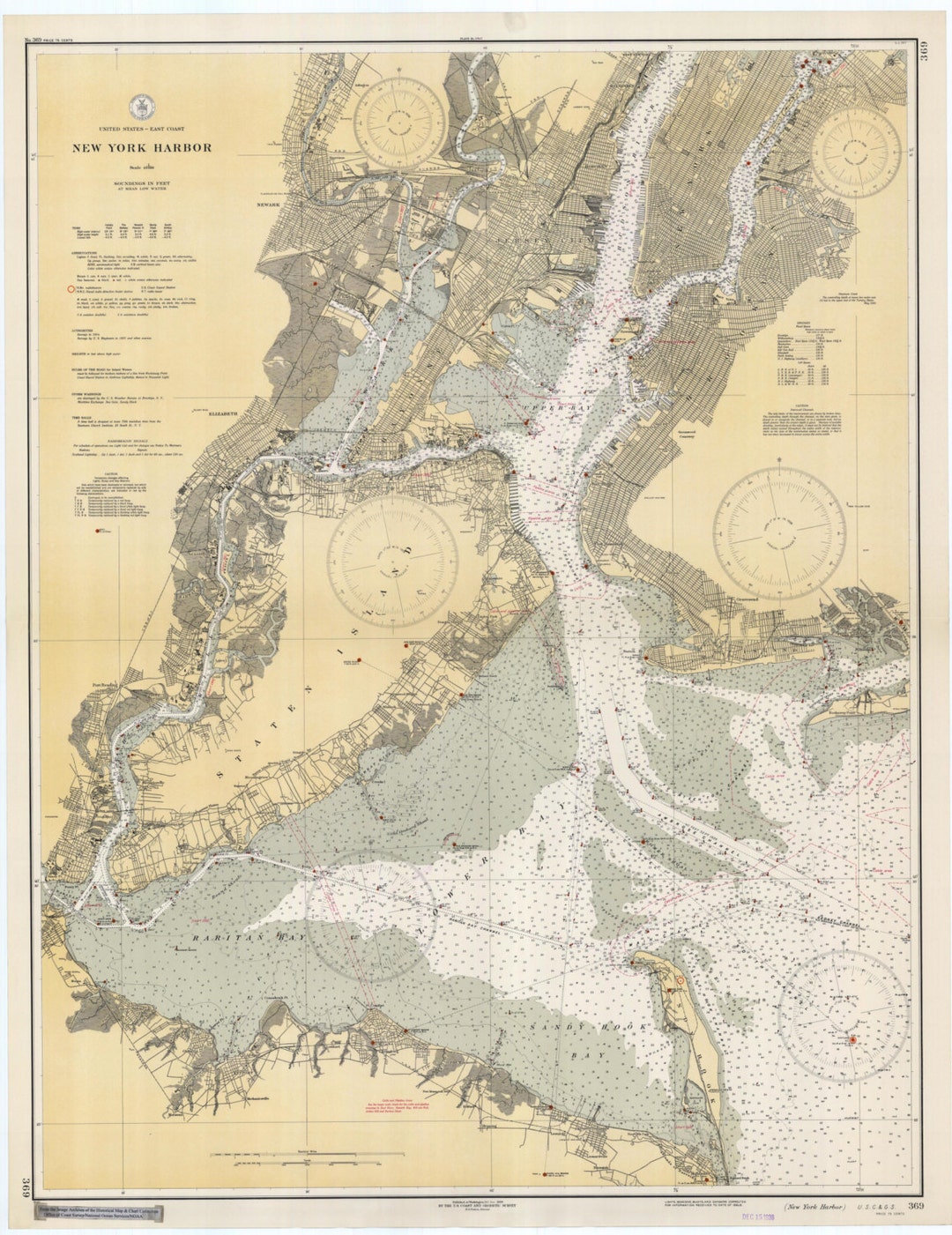 New York Harbor Map 1936 - Nautical Chart Print - Etsy