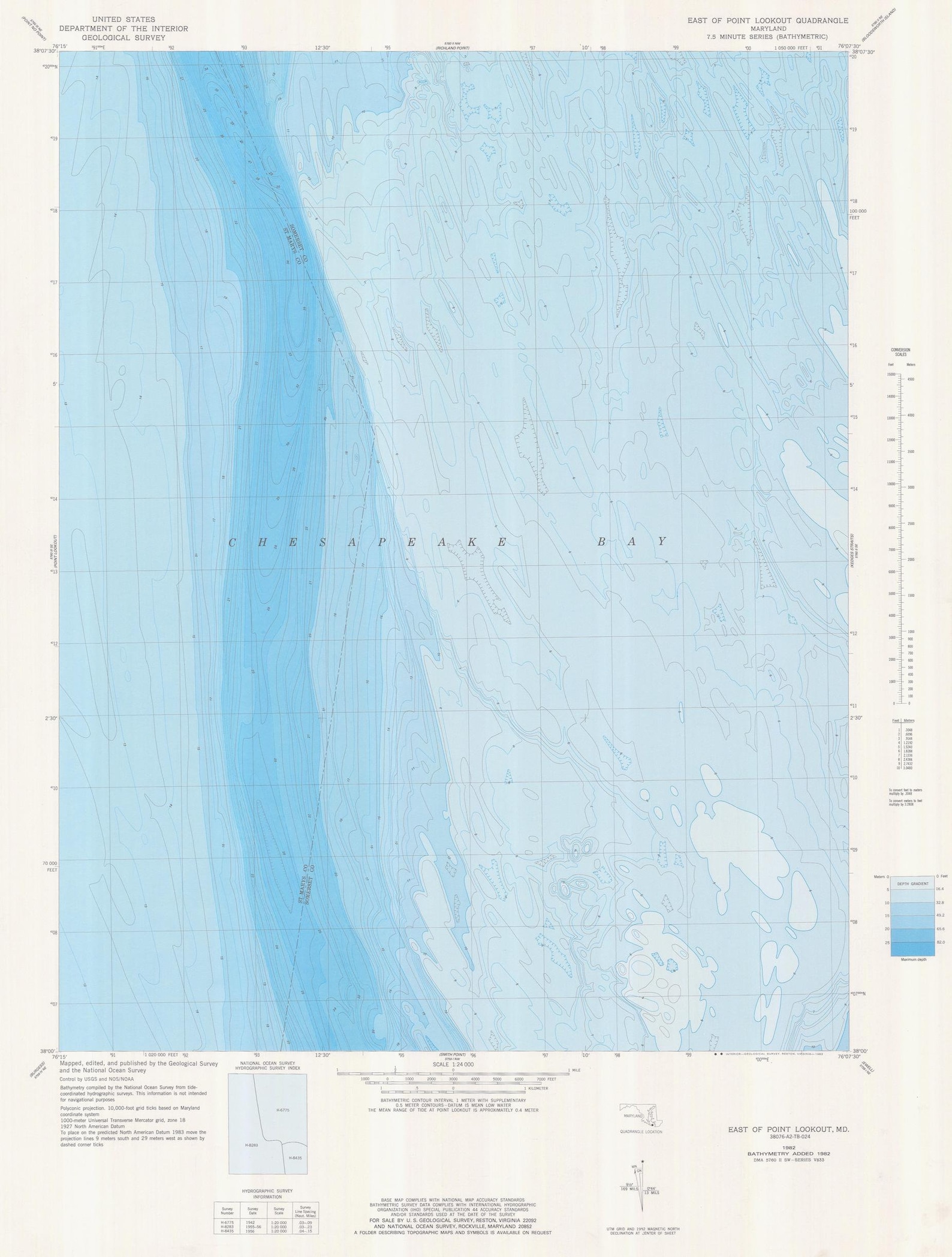 East of Point Lookout MD Bathymetric Fishing Map - 1982 - Nautical ...
