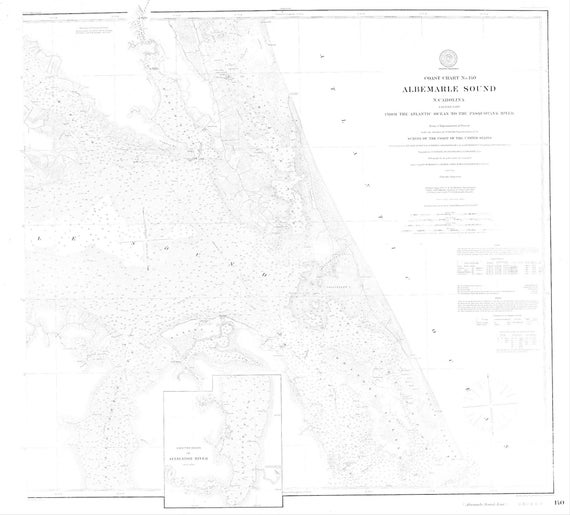Albemarle Sound Map B&W Nautical Chart Print | Etsy