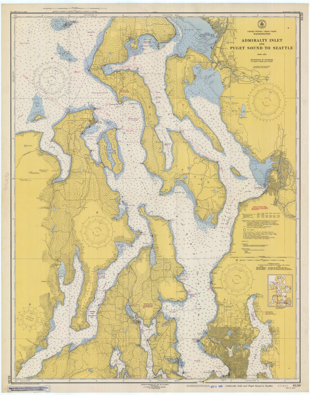Puget Sound & Admiralty Inlet Map 1949 - Nautical Chart Print - Etsy