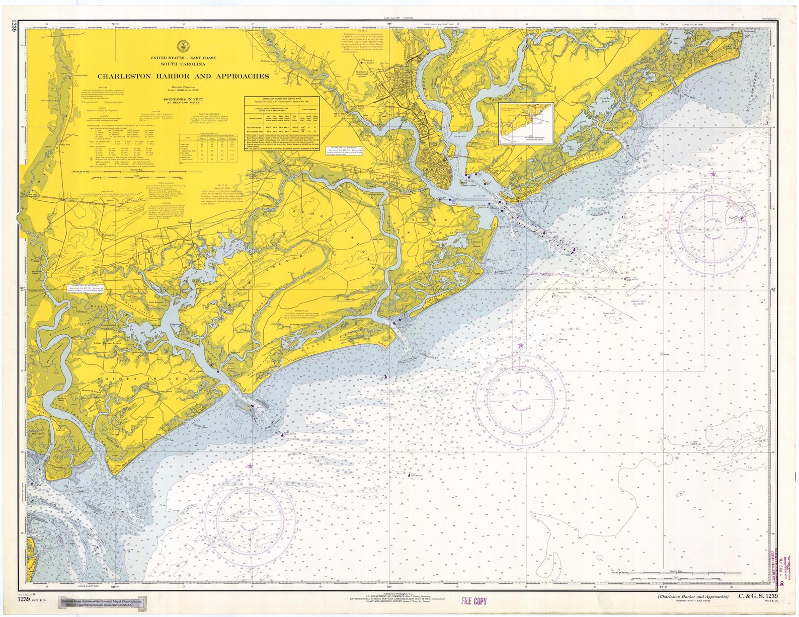 Charleston Harbor and Approaches Map South Carolina - Etsy
