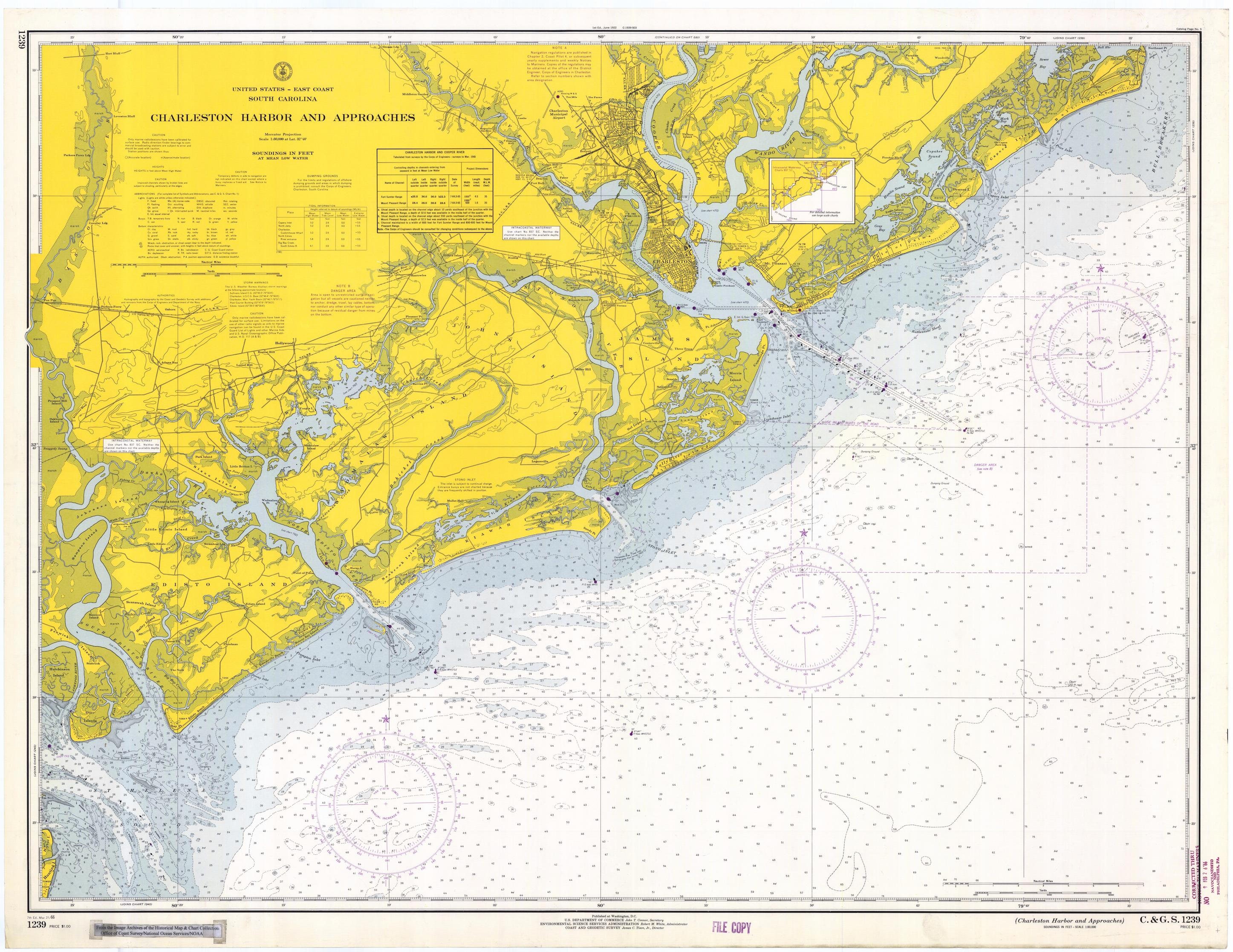 Charleston Harbor and Approaches Map South Carolina - Etsy