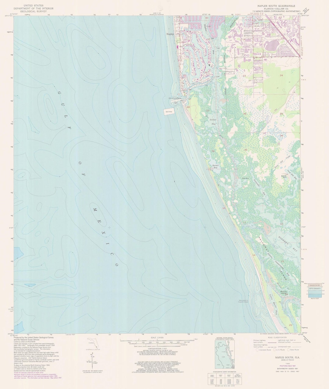 Naples, Florida (south) Map - 1987 - Nautical Chart Print - Etsy